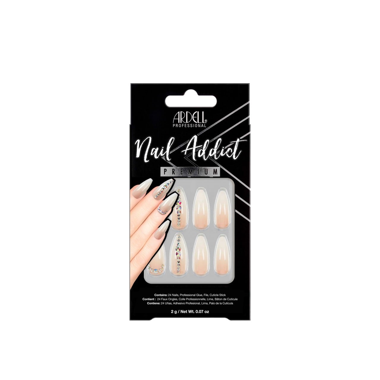 Ardell Nail Addict Premium Artificial Nails Nude Light Crystals x24 USA