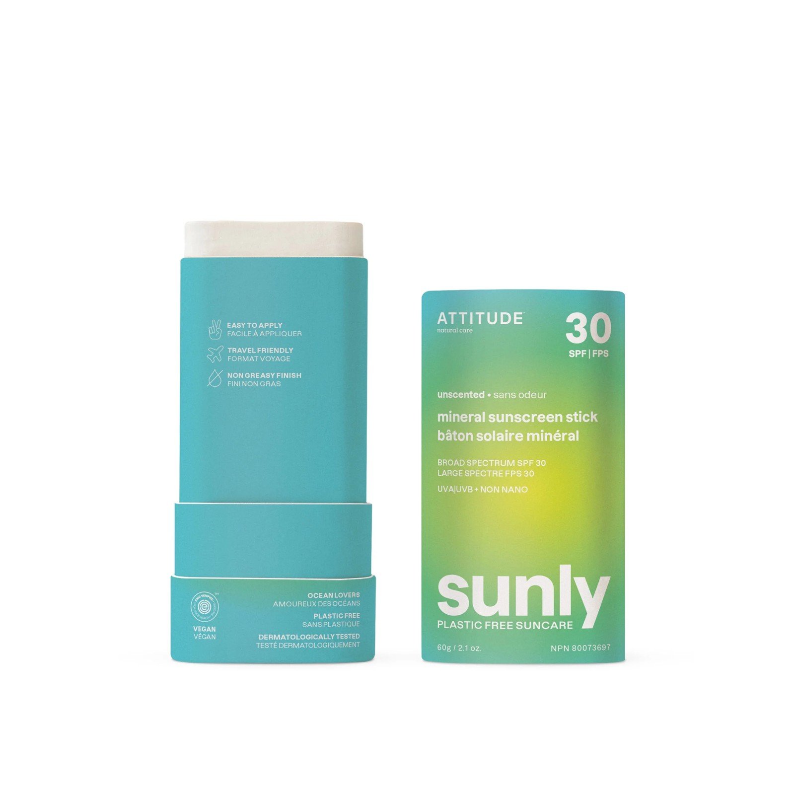 ATTITUDE Sunly Mineral Sunscreen Stick SPF30 Unscented 60g Montenegro