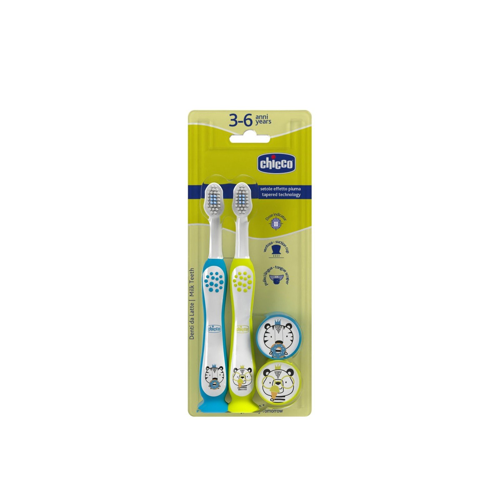 Chicco Milk Teeth Toothbrush 3-6 Years Panda/Tiger x2 Australia