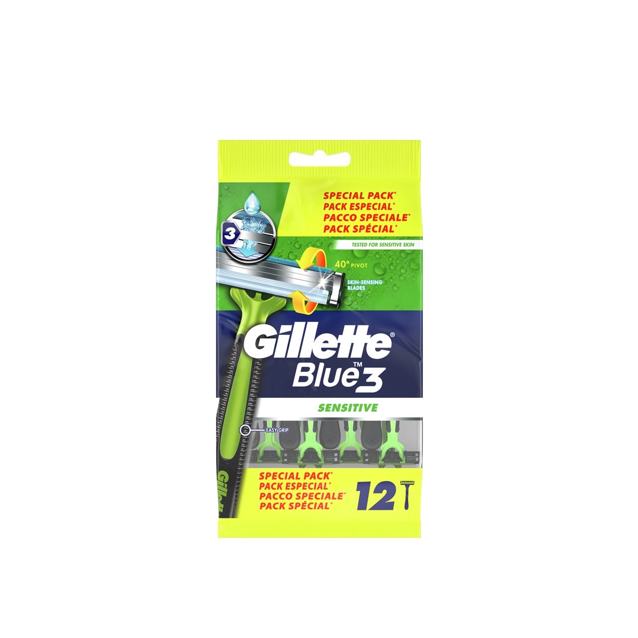 Gillette Blue3 Sensitive Disposable Razors x12 USA