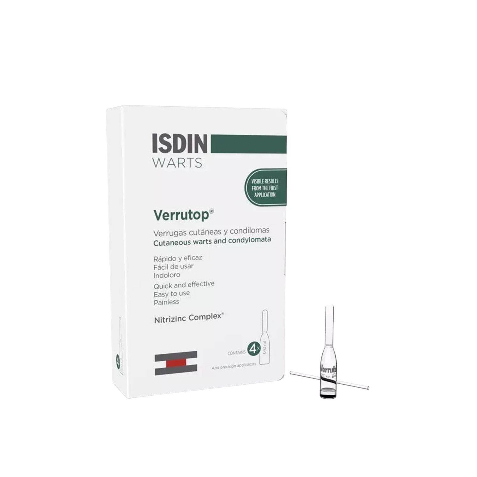 ISDIN Verrutop Warts 4 ampoules x0.10ml (4x0.003floz) USA