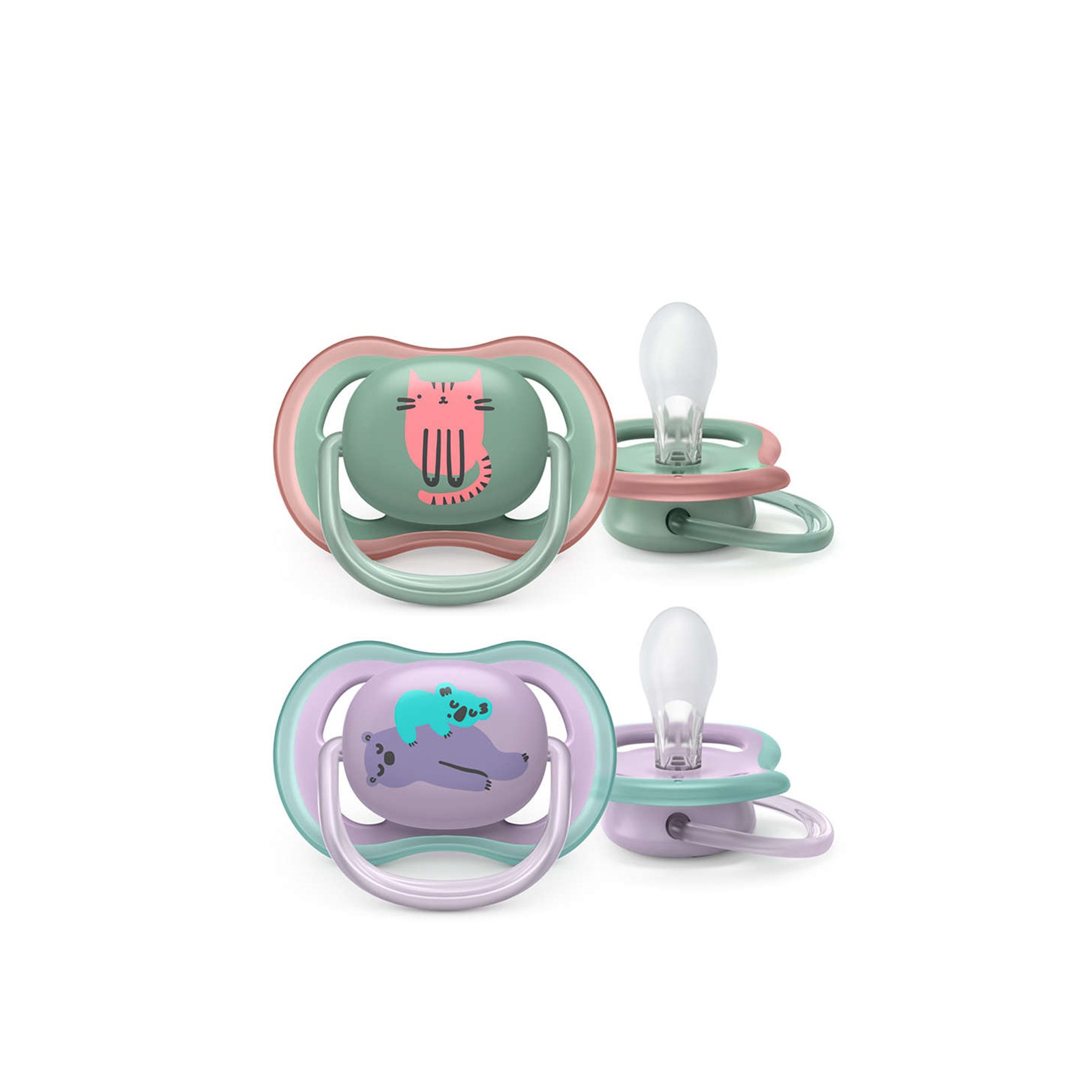 Philips Avent Ultra Air Animals Pacifier 6-18m Green/Purple x2 Qatar