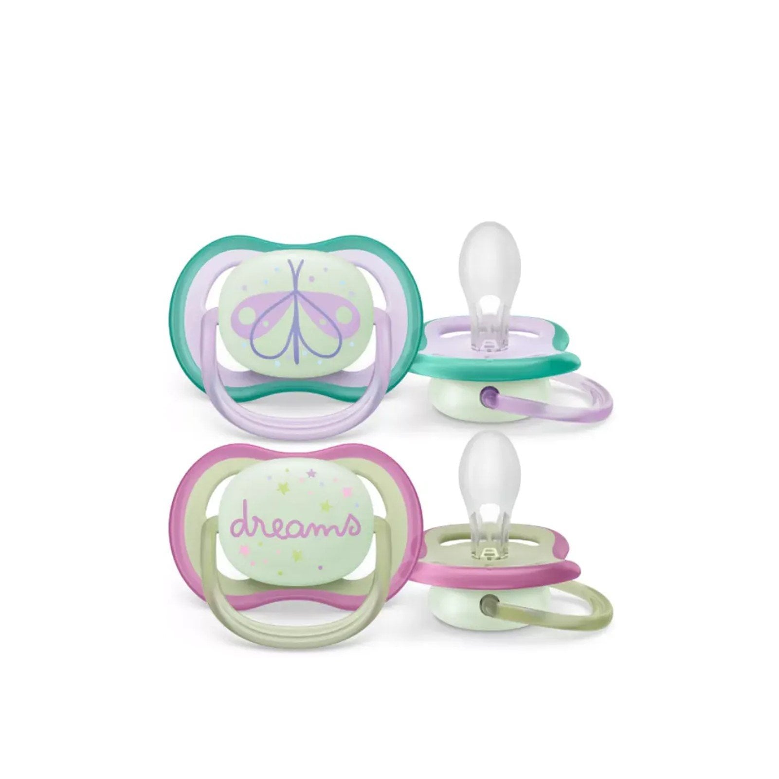 Philips Avent Ultra Air Night-Time Pacifier 0-6m Green/Purple x2 USA
