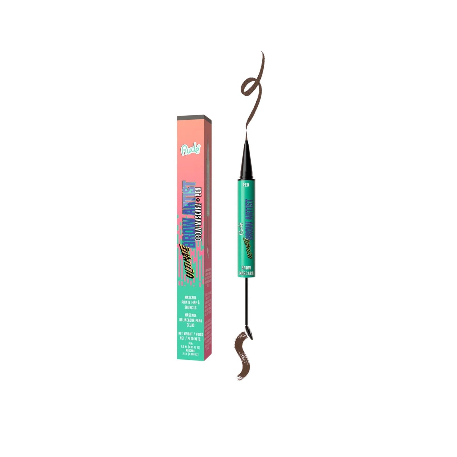 Rude Cosmetics Ultimate Brow Artist Brow Mascara + Pen Neutral Brown ...