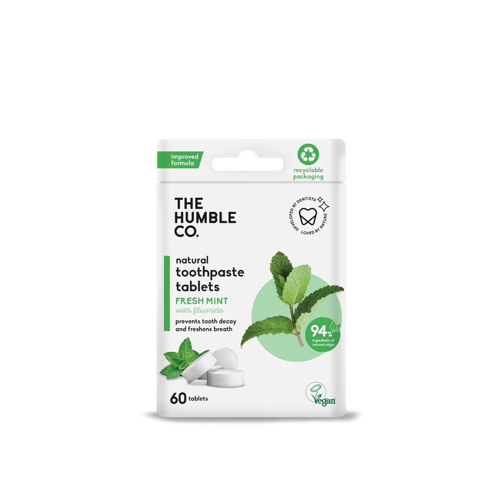 The Humble Co. Natural Toothpaste Fresh Mint Tablets with Fluoride x60 USA