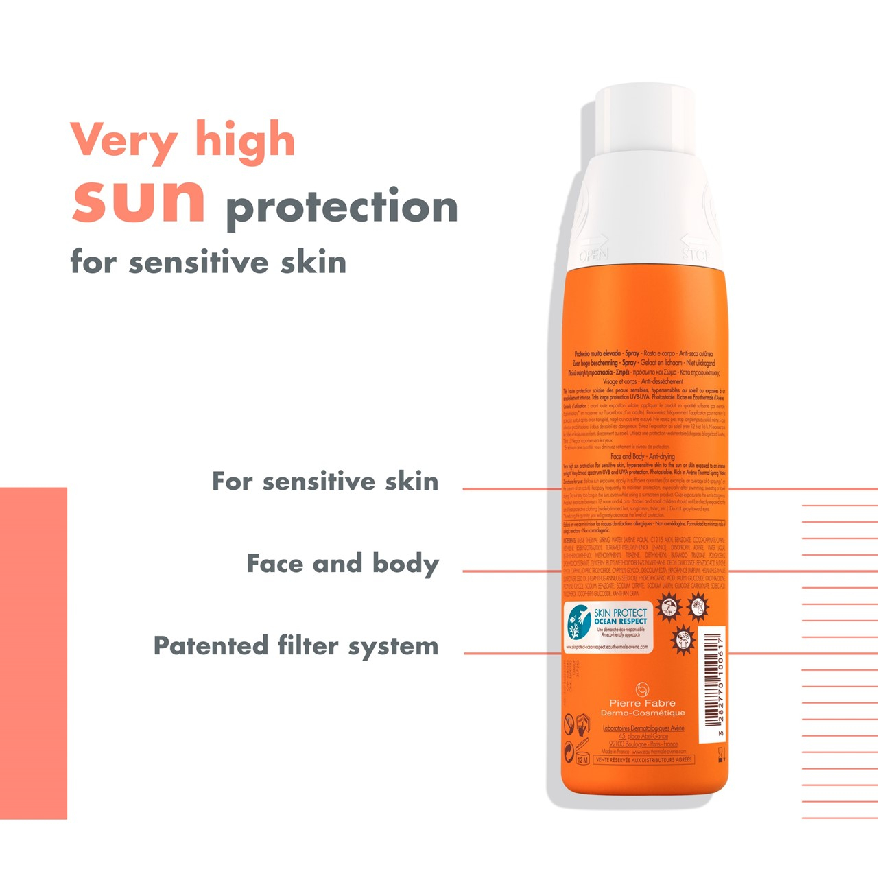 Avène Sun Very High Protection Spray Sensitive Skin SPF50+ 200ml (6 ...