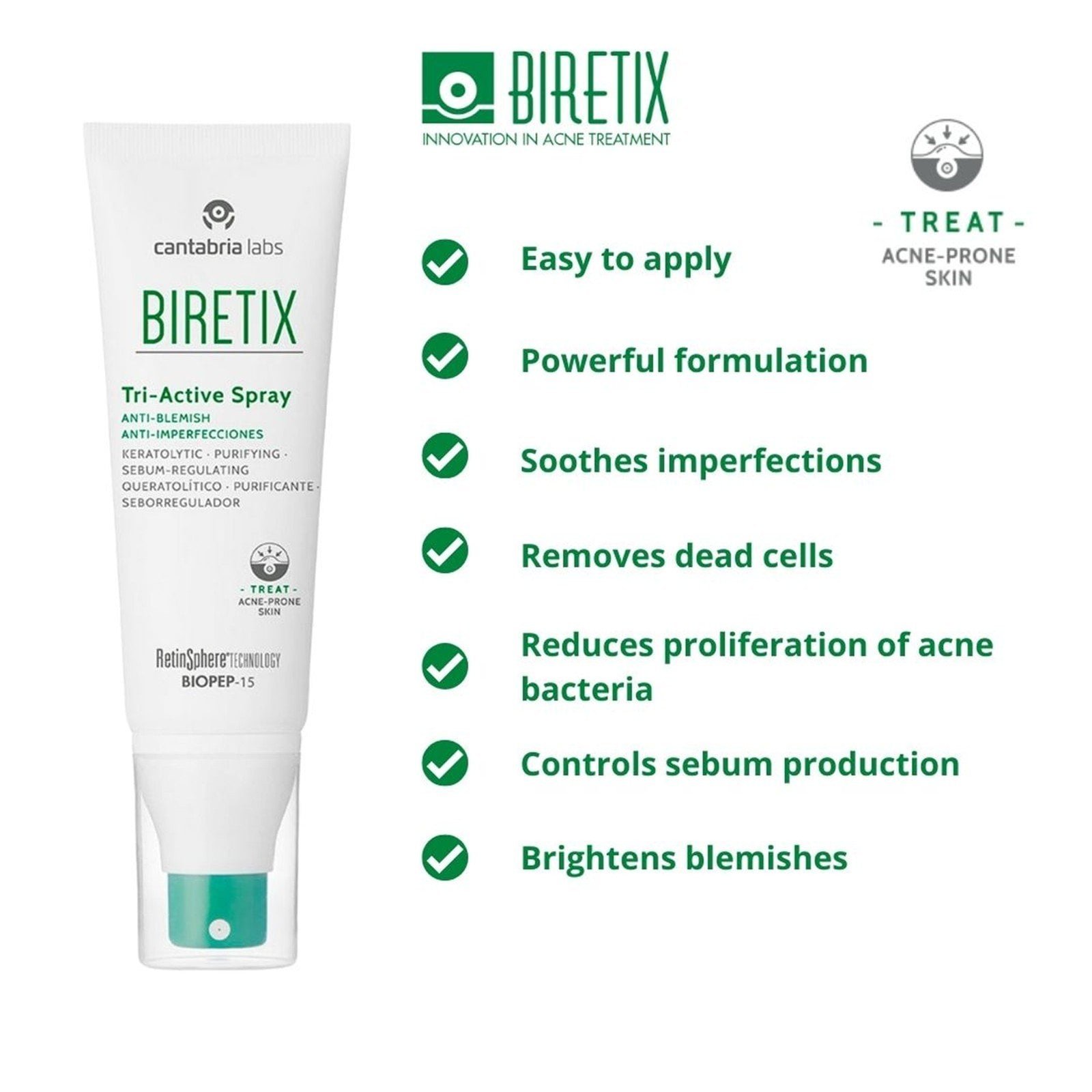 Biretix Tri-Active Spray Anti-Blemish Body Acne 100ml (3.38floz) USA