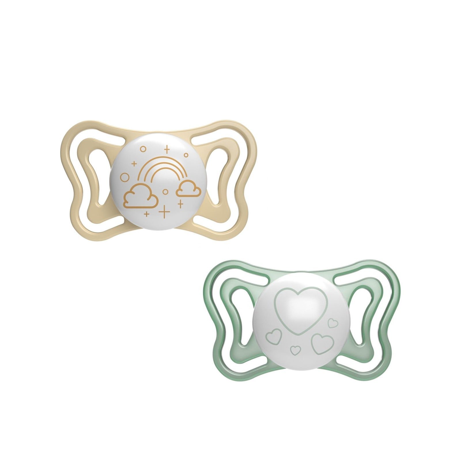 Chicco Physio Light Glow in the Dark Pacifier 2-6m Green/Yellow x2