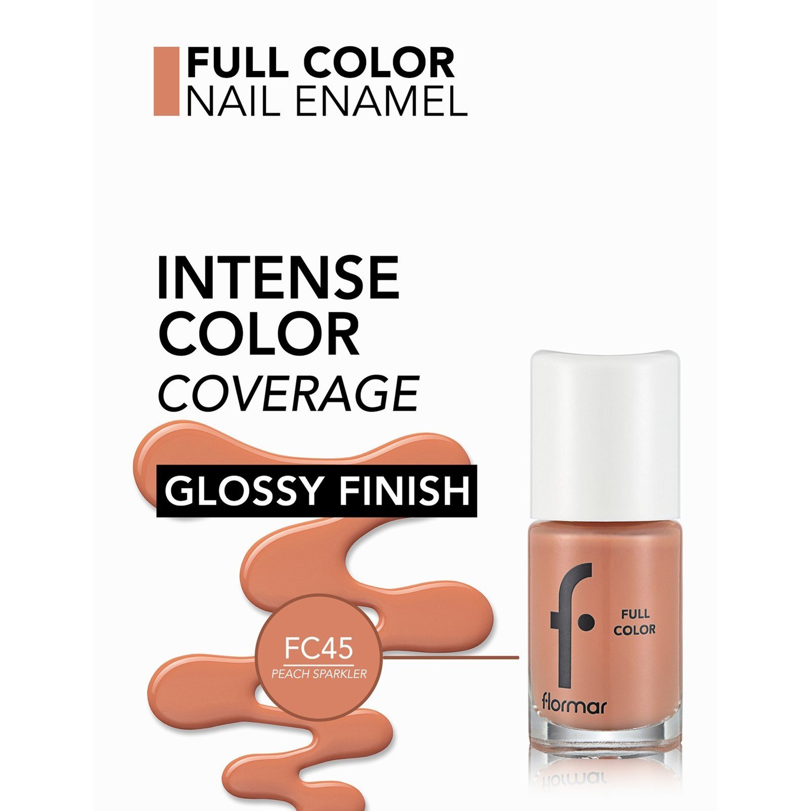 Flormar Full Color Nail Enamel 45 Peach Sparkler 8ml Japan