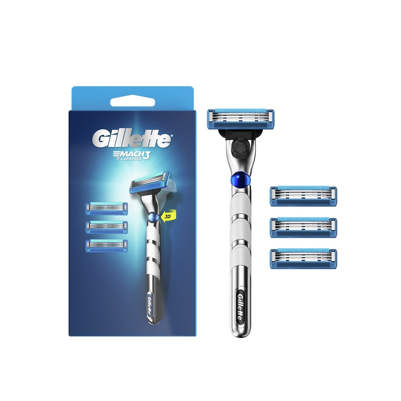 Gillette Mach3 Turbo Razor + 3 Replacement Blades USA
