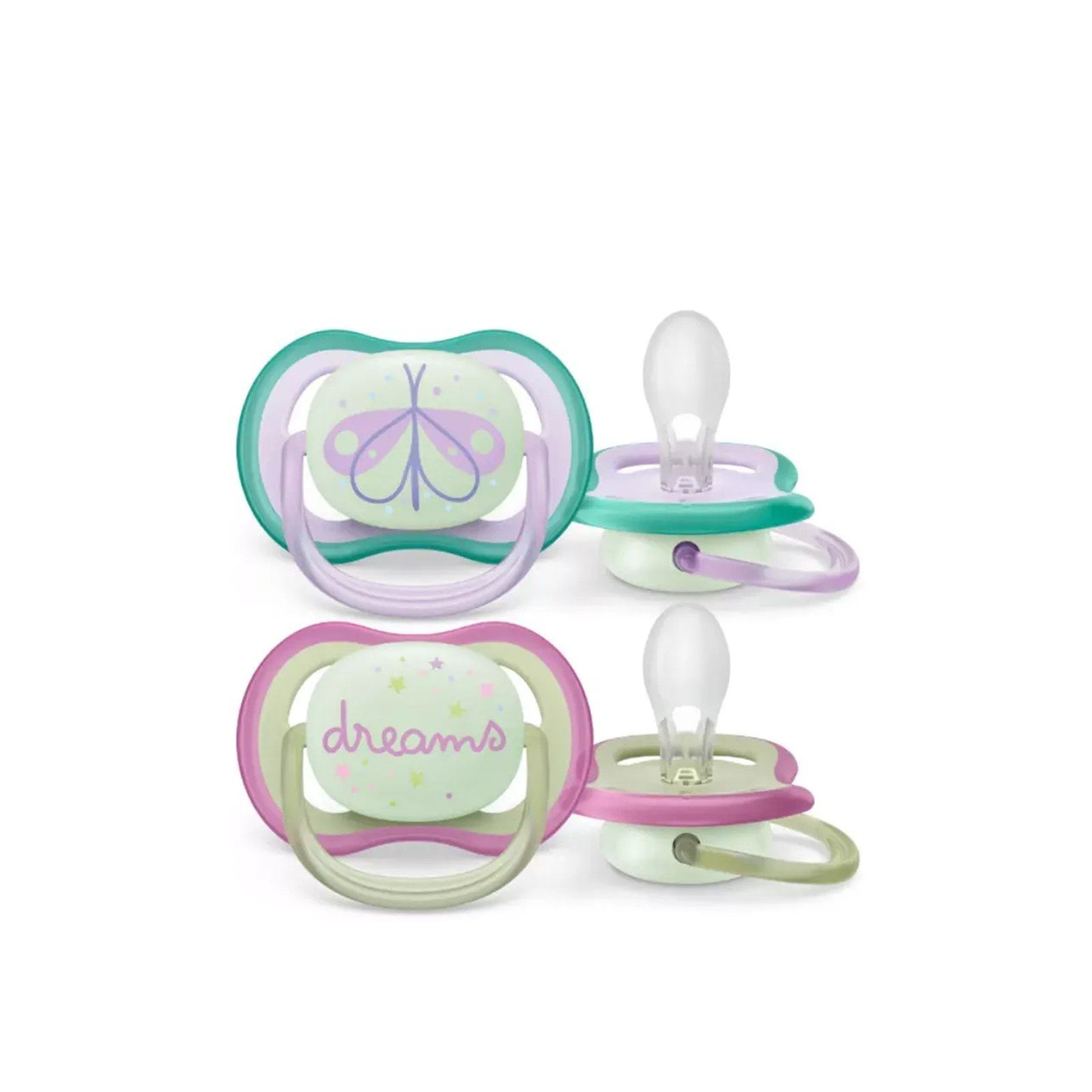 Philips Avent Ultra Air Night-Time Pacifier 0-6m Green/Purple x2 USA