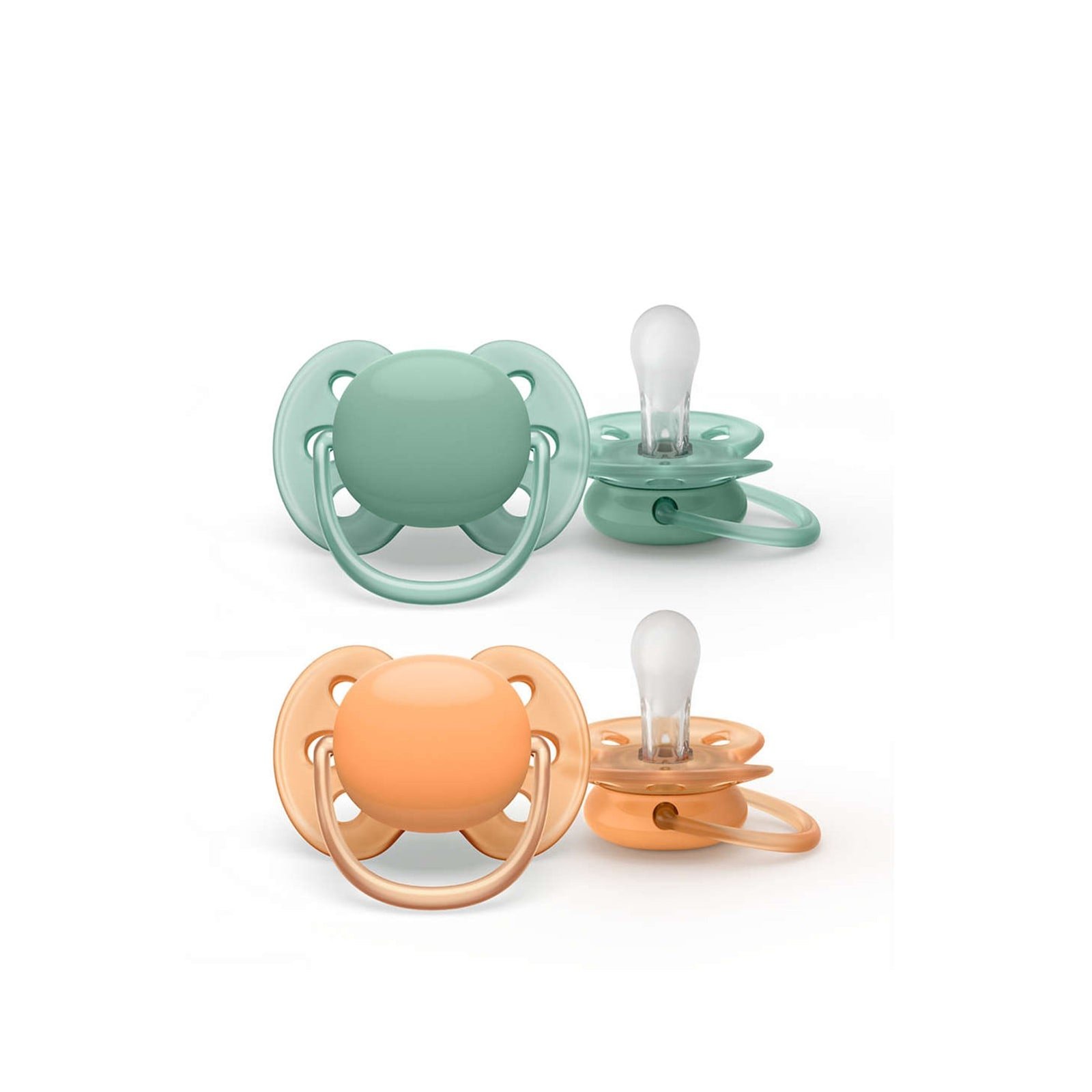Philips Avent Ultra Soft Pacifier 0-6M Green/Orange x2