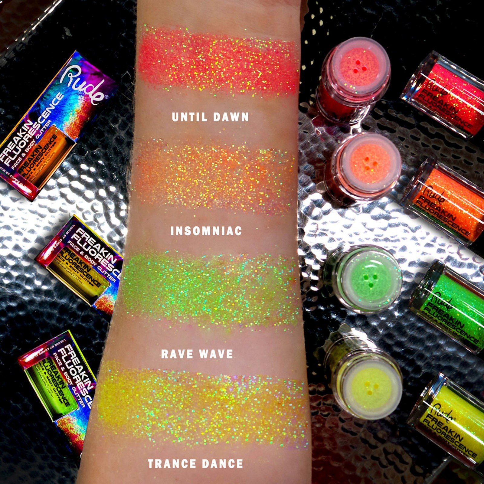 Rude Cosmetics Freakin Fluorescence Face & Body Glitter Rave Wave 2.7G ...