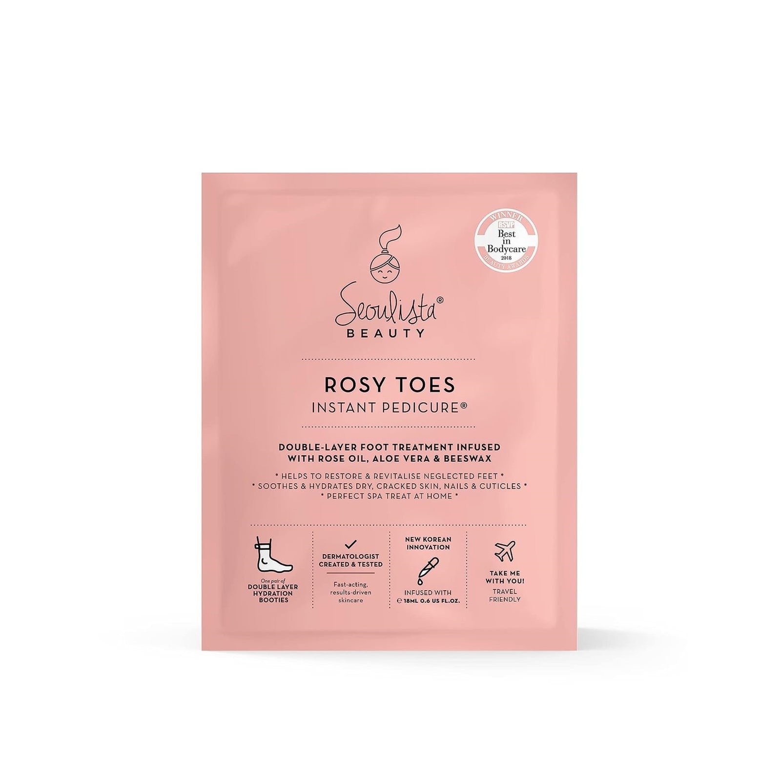 Seoulista Beauty Rosy Toes Instant Pedicure Foot Mask 18ml (0.6 fl oz) USA