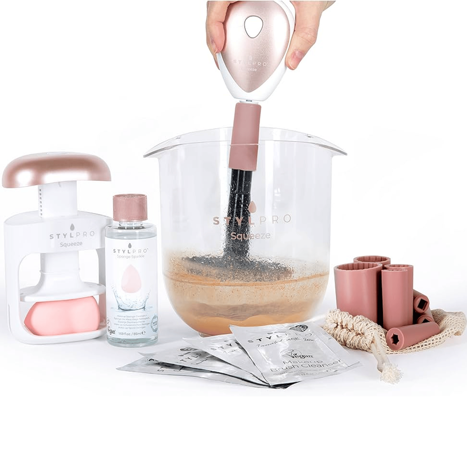STYLPRO Spin & Squeeze 2-In-1 Makeup Brush & Sponge Cleaner Set Russia