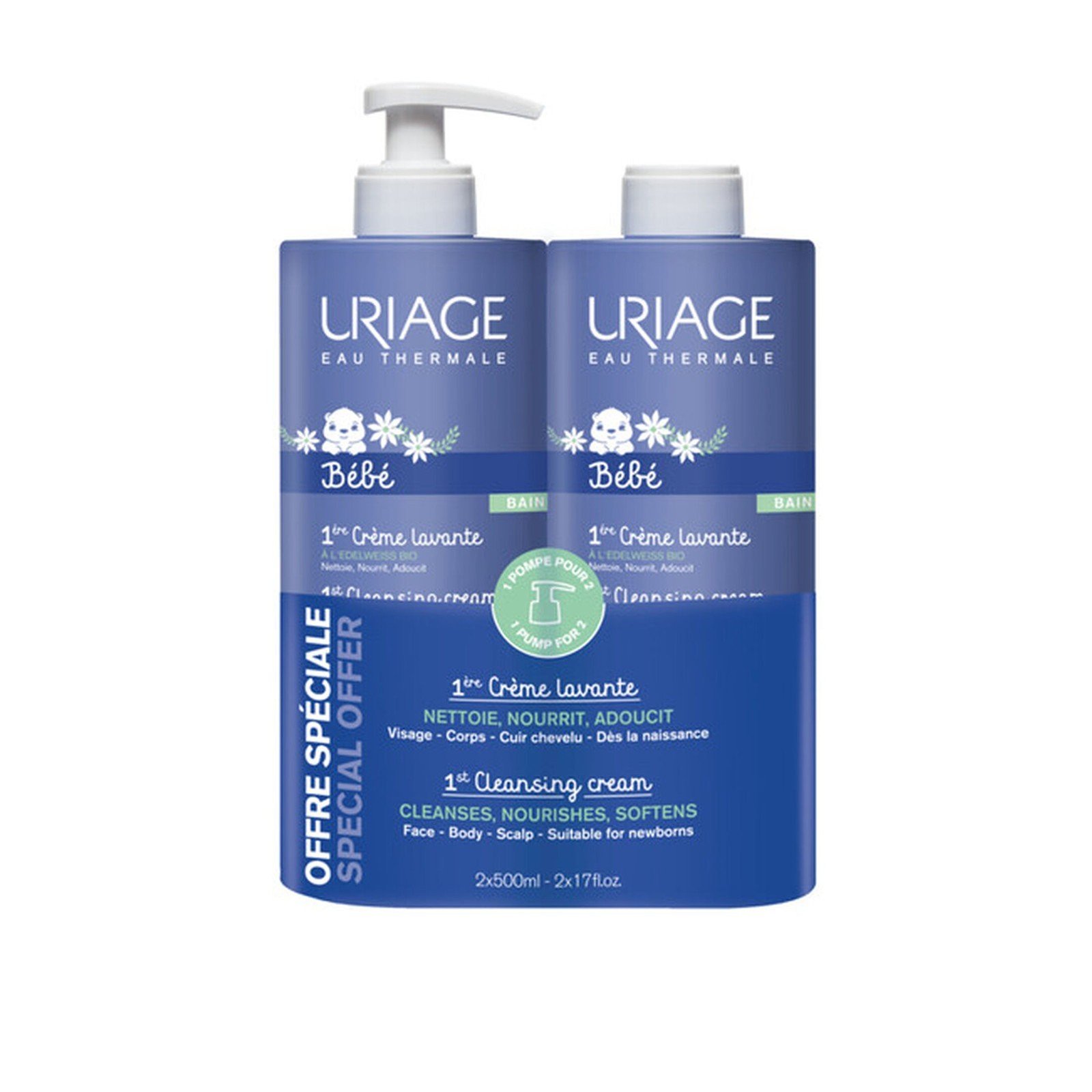 Uriage Baby 1st Cleansing Cream 500ml x2 (2x17floz) USA